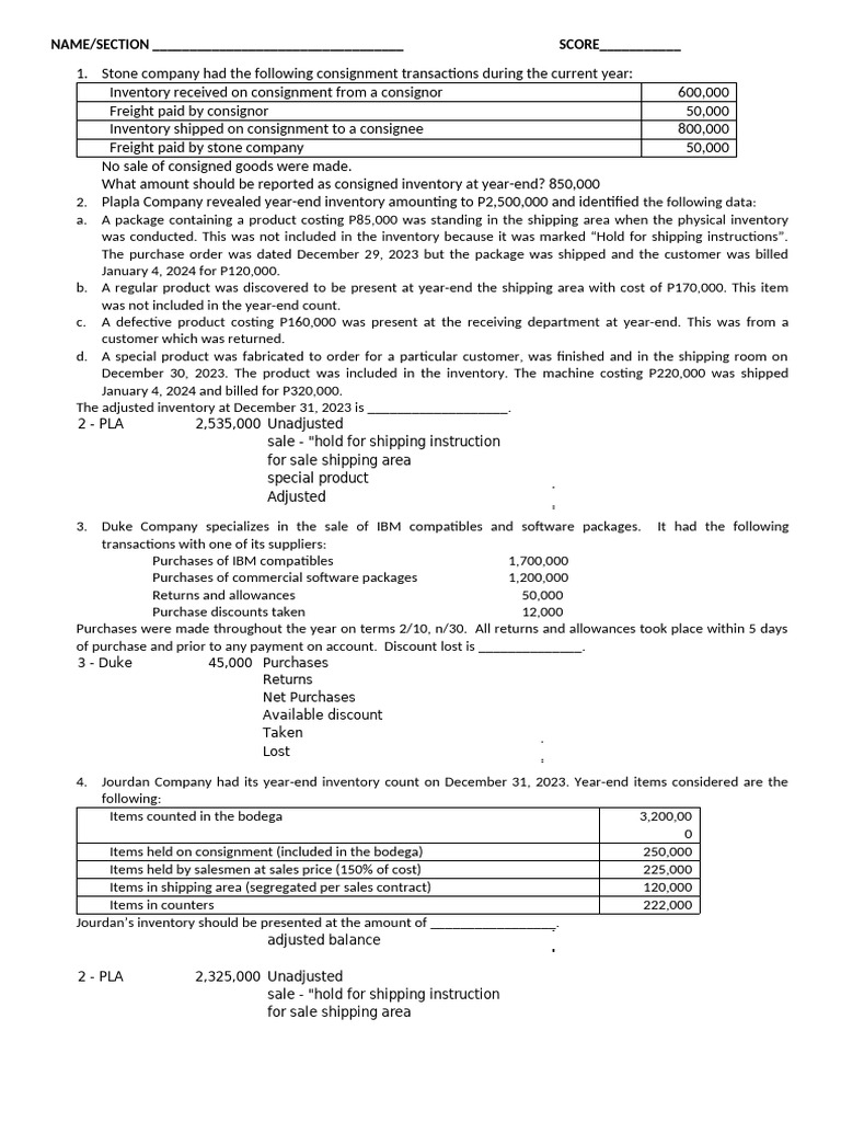 101 Inventory Quiz 2024 With Answers | PDF | Inventory | Business
