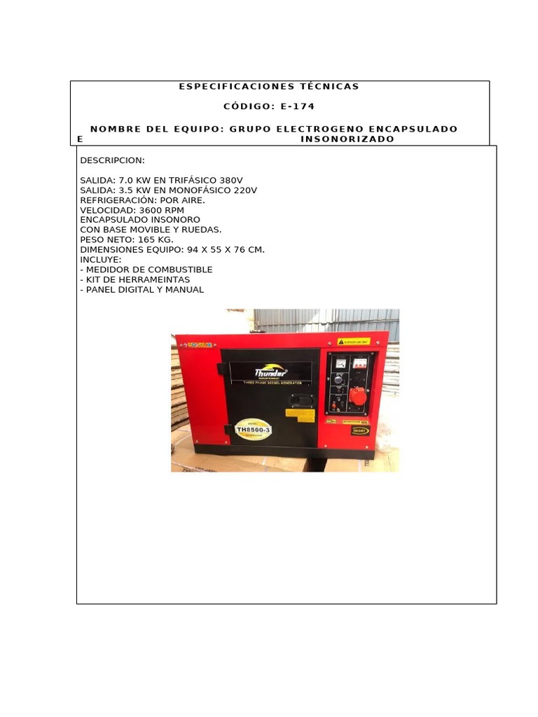 E-174 Grupo Electrogeno Encapsulado e Insonorizado | PDF