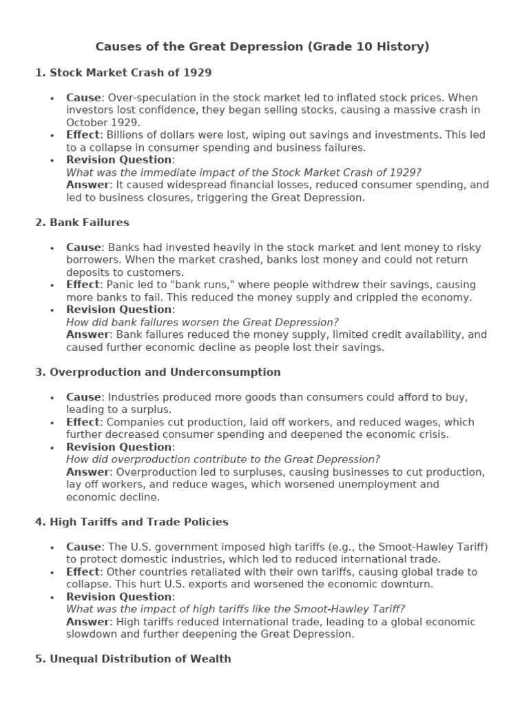 Causes of the Great Depression Explained | PDF | Great Depression ...