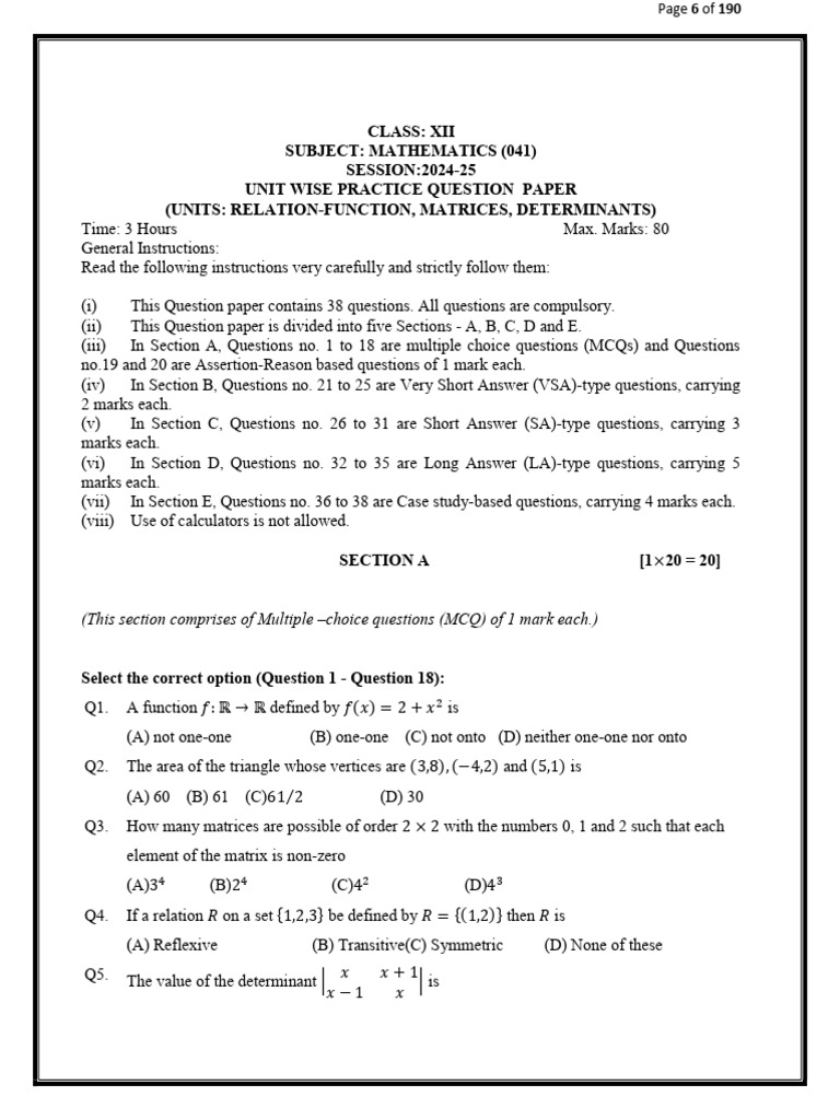 Chapterwise and sample papers | PDF | Matrix (Mathematics) | Determinant