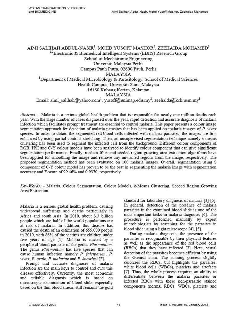 Colour Image Segmentation Approach For Detection of Malaria | PDF | Image Segmentation ...
