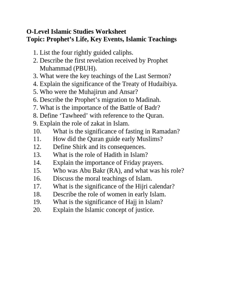 O-Level Islamic Studies: Prophet's Life & Teachings | PDF