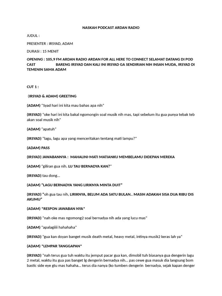 Naskah Podcast Ardan Radio | PDF
