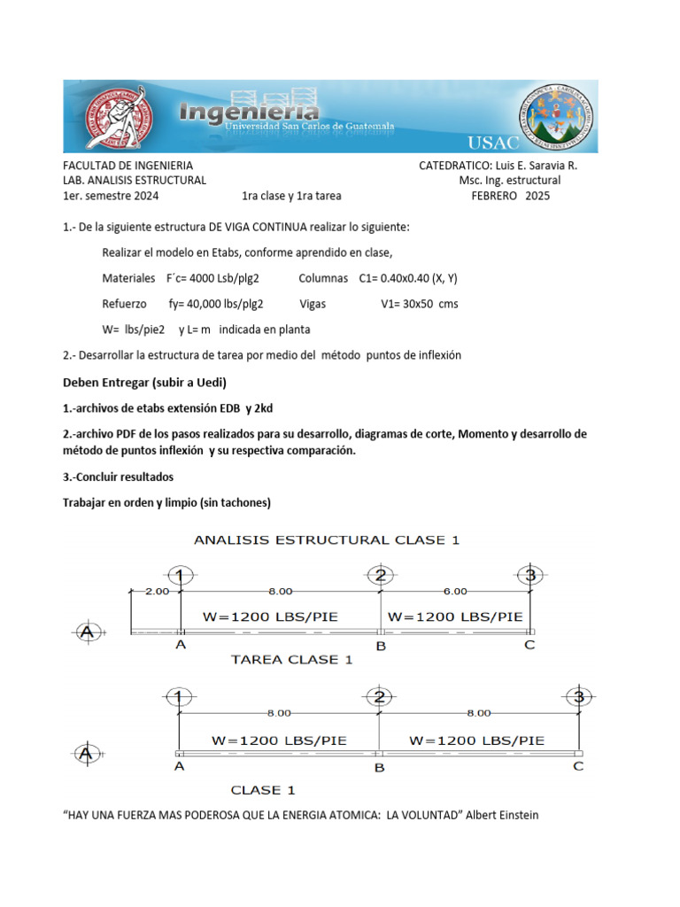 1ra Clase y Tarea Lab. Analisis Estructural 1S 2025 | PDF