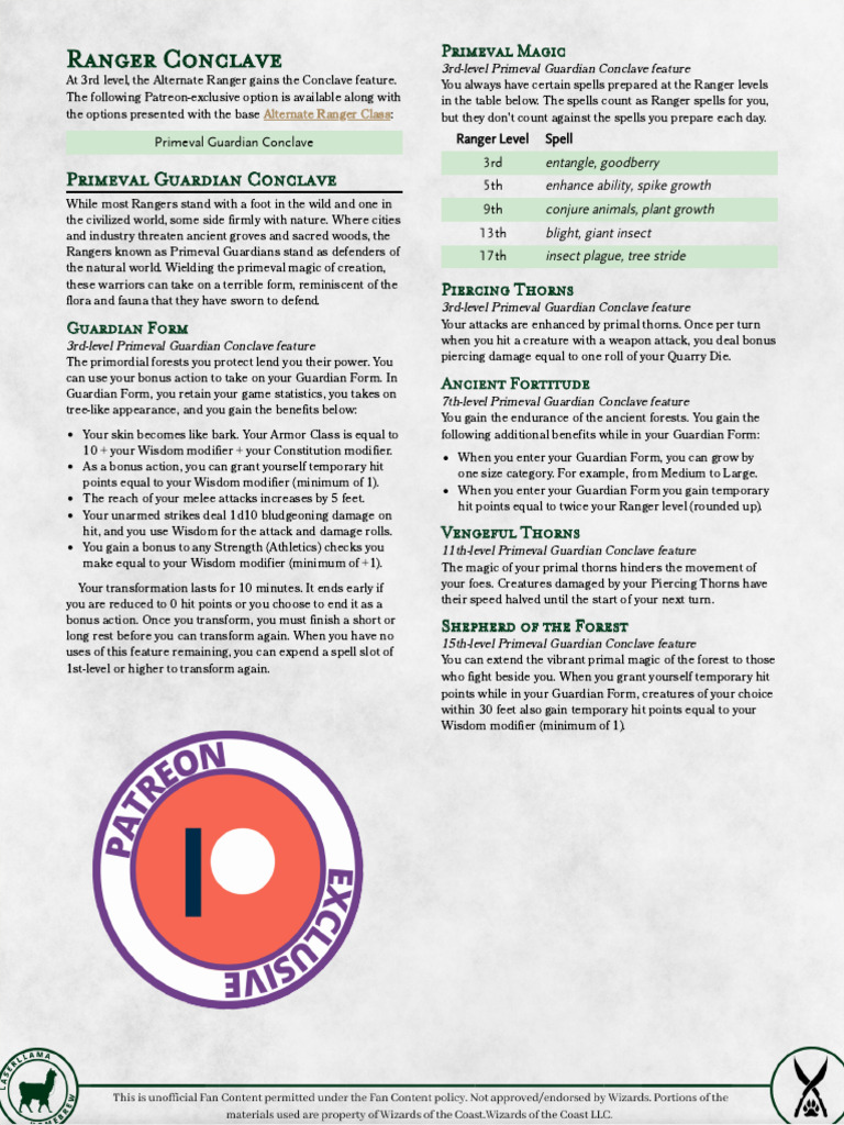 Ranger+ (Alternate) + +Primeval+Guardian+Conclave | PDF | Copyright ...
