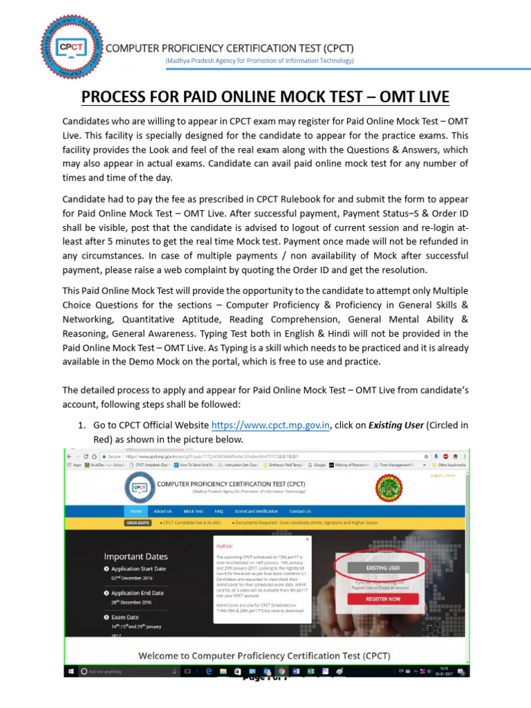 CPCT Paid Online Mock Test Guide | PDF | Login | Button (Computing)