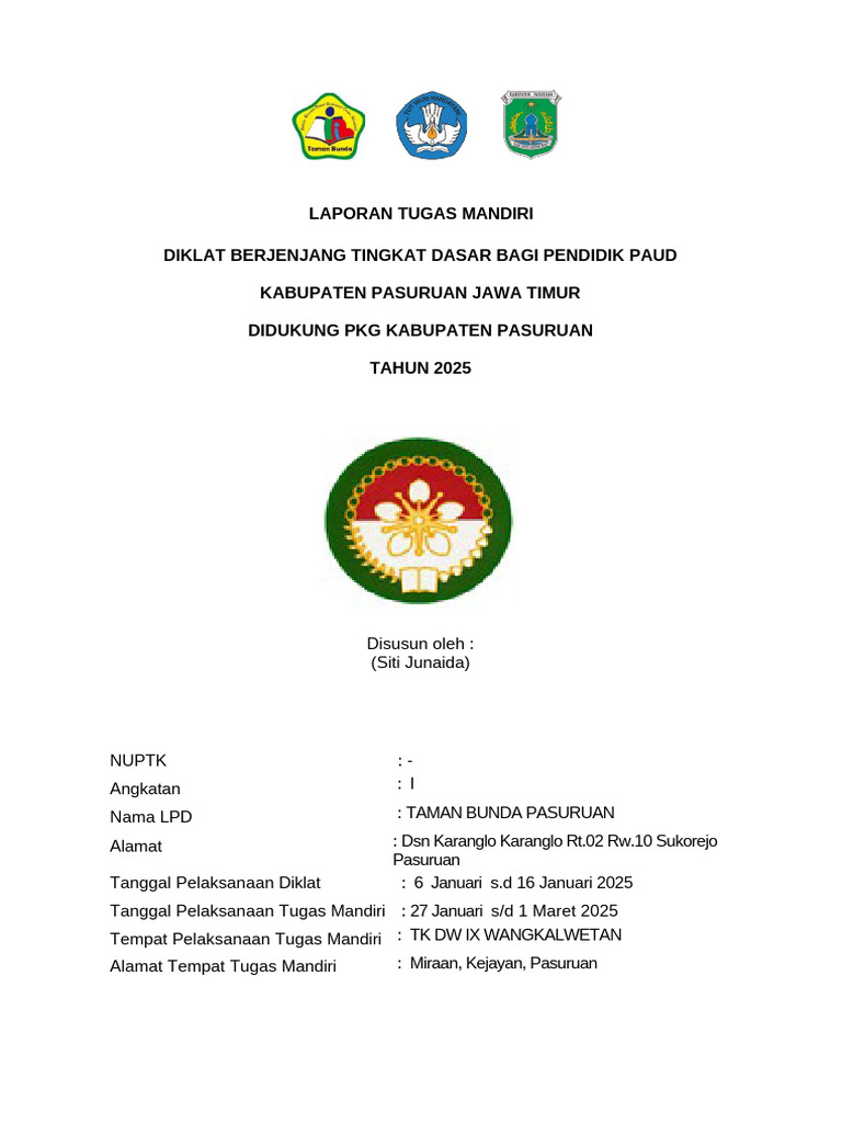 Template Laporan Tugas Mandiri 2025 Siti Junaida | PDF
