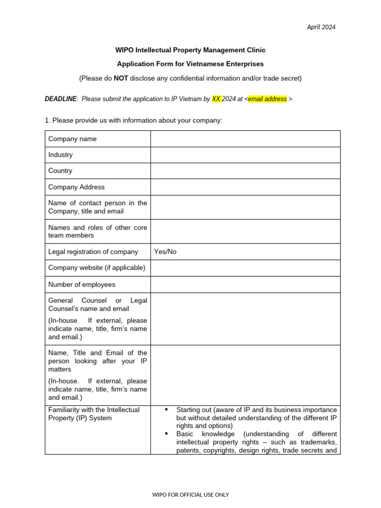 IPMC Vietnam-Application Form-IP Vietnam | PDF | Intellectual Property ...