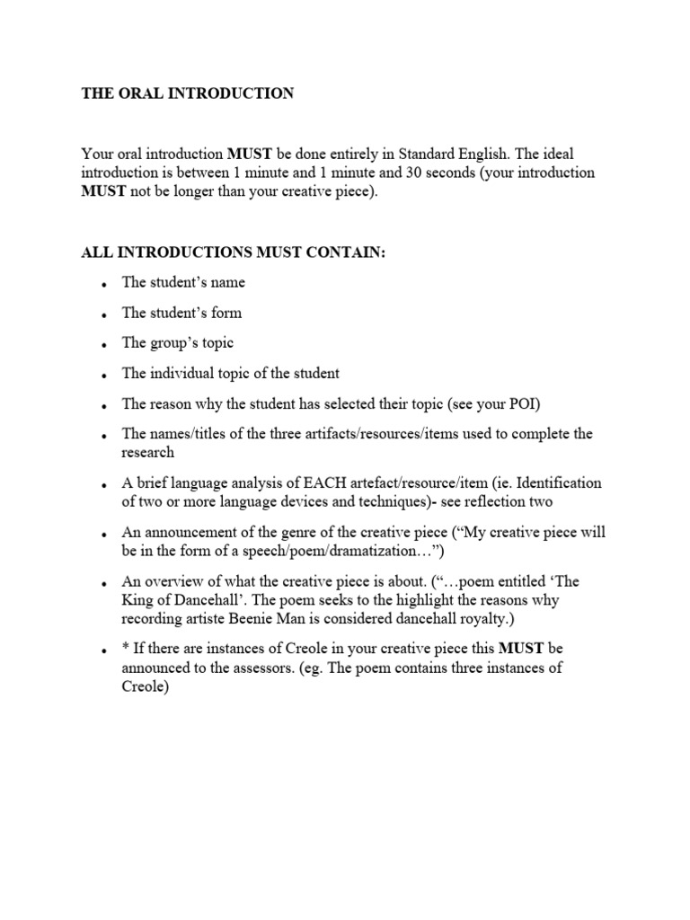THE ORAL INTRODUCTION - doc | PDF