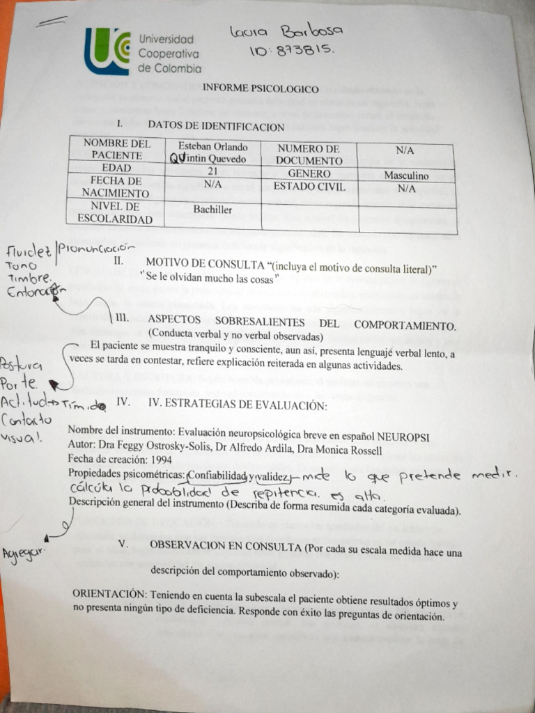 Análisis Neuropsi Breve | PDF | Memoria | Atención
