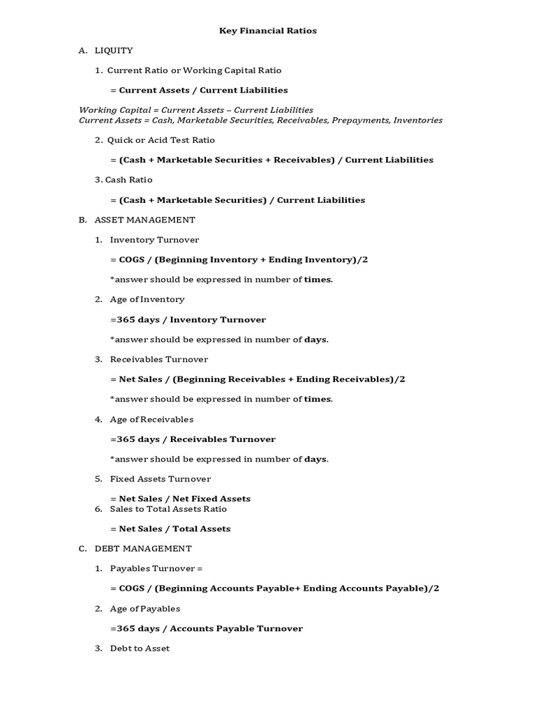 Financial Ratios Formula Sheet | PDF | Equity (Finance) | Revenue
