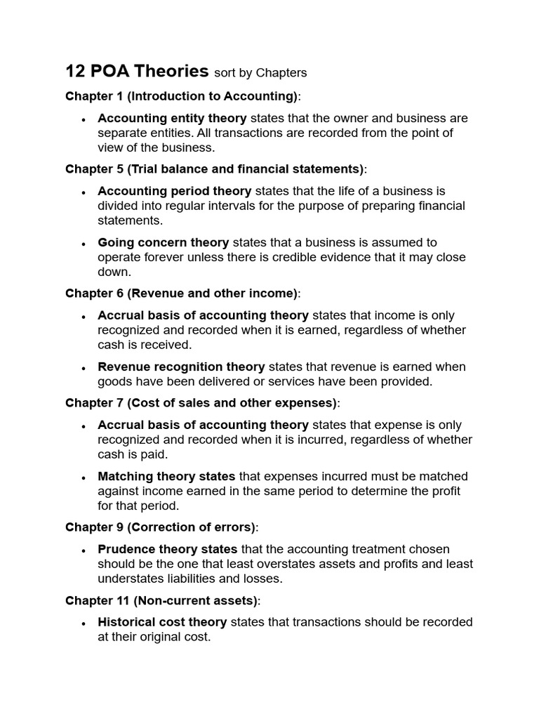 Key POA Accounting Theories Explained | PDF | Expense | Revenue