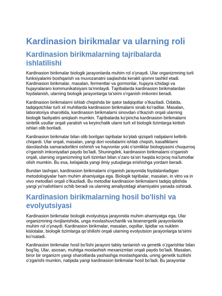 Kardinasion Birikmalar Va Ularning Roli | PDF
