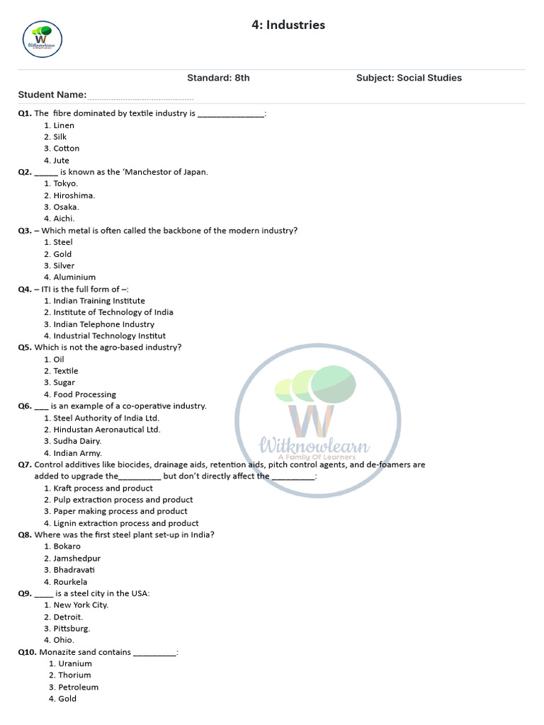 ncert-class-8th-geography-chapter-4-industries-worksheet-with-answer-mcq-included-0-2023-21-11 ...