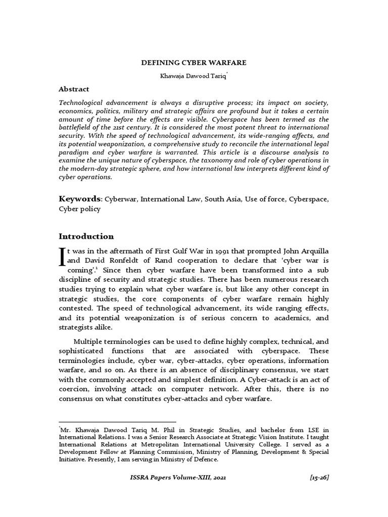 02.defining Cyber Warfare | PDF | Cyberwarfare | Security