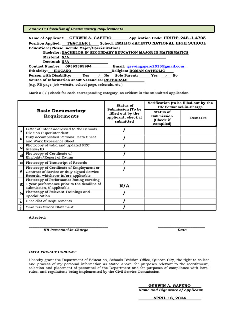 Annex C Checklist of Requirements | PDF