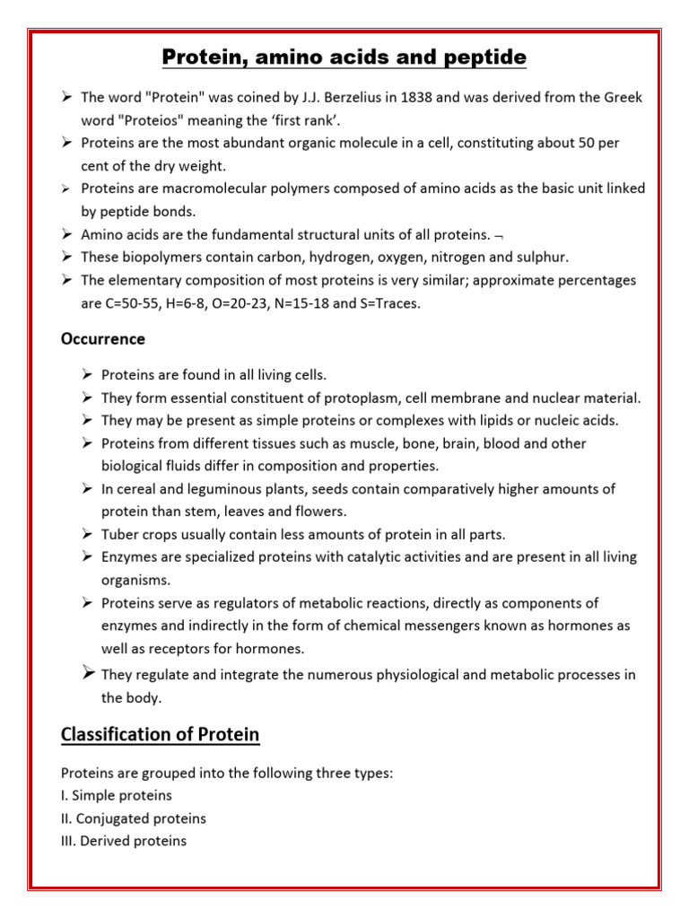 Protein and Amino Acid | PDF | Proteins | Amino Acid