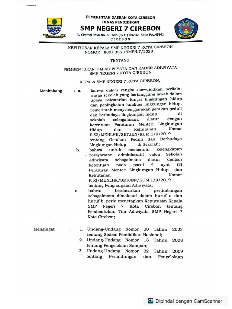 SK Adiwiyata Mandiri 2023 2024 | PDF