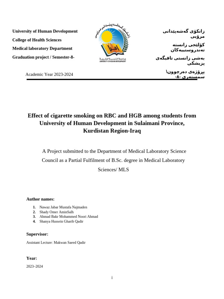 Graduation Project Finall... | PDF | Hemoglobin | Red Blood Cell