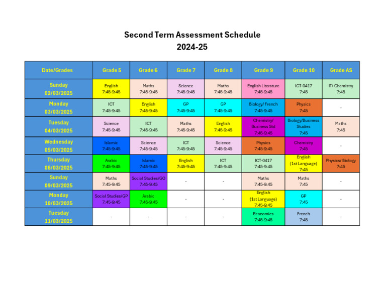 Second Term Assessment Schedule | PDF