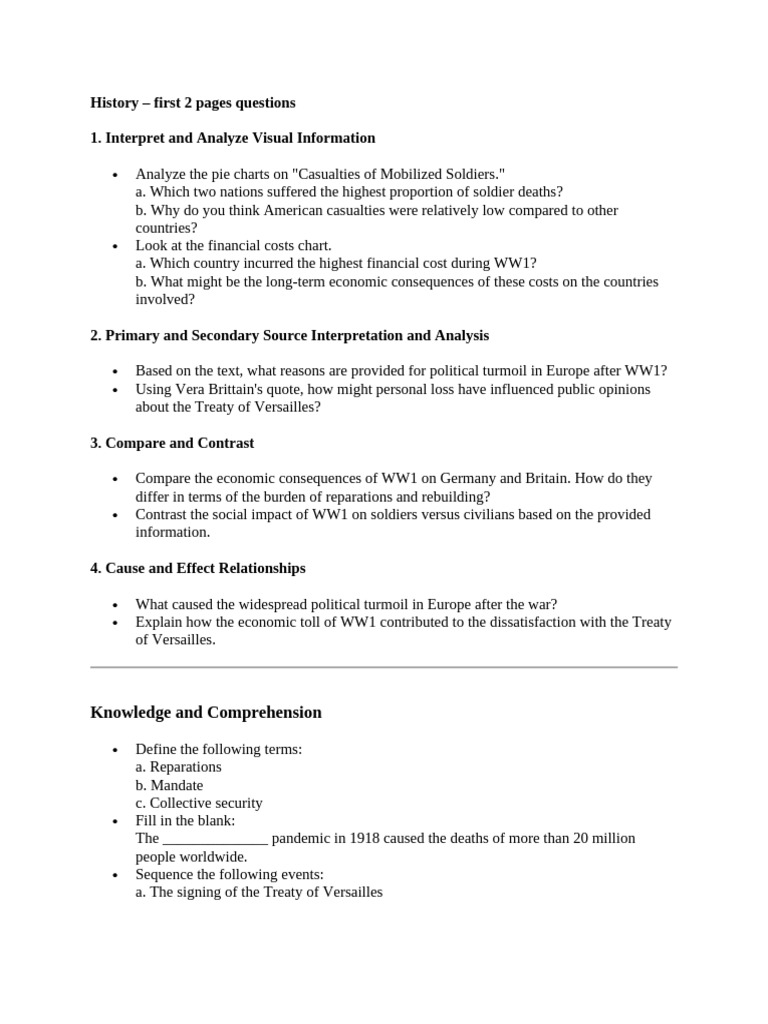 History - First 2 Pages Questions | PDF | World War I | World War I ...