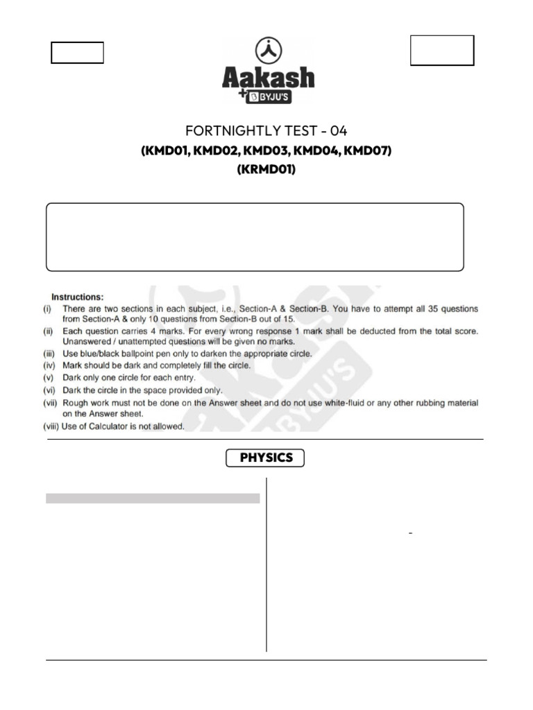 Aakash Fortnightly Test 04 Overview | PDF | Collision | Kinetic Energy