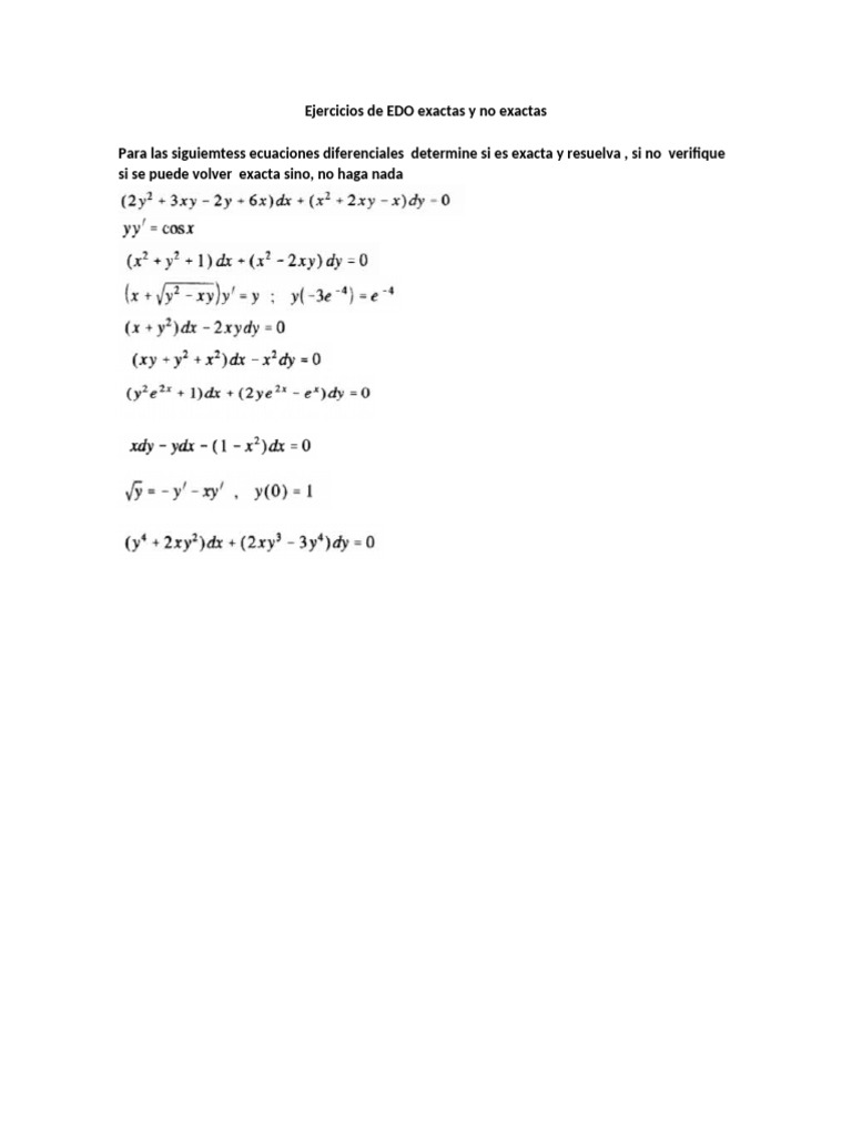 Ejercicios de EDO Exactas y No Exactas | PDF