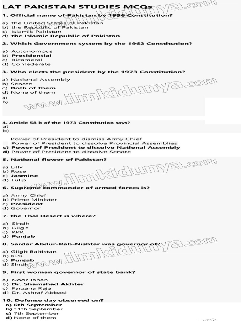 Lat Past Papers 2019 Pak Studies | PDF