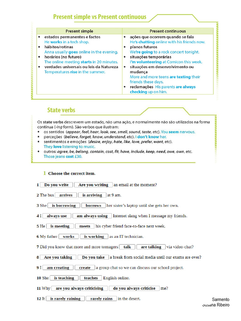 Present Simple Continuous | PDF