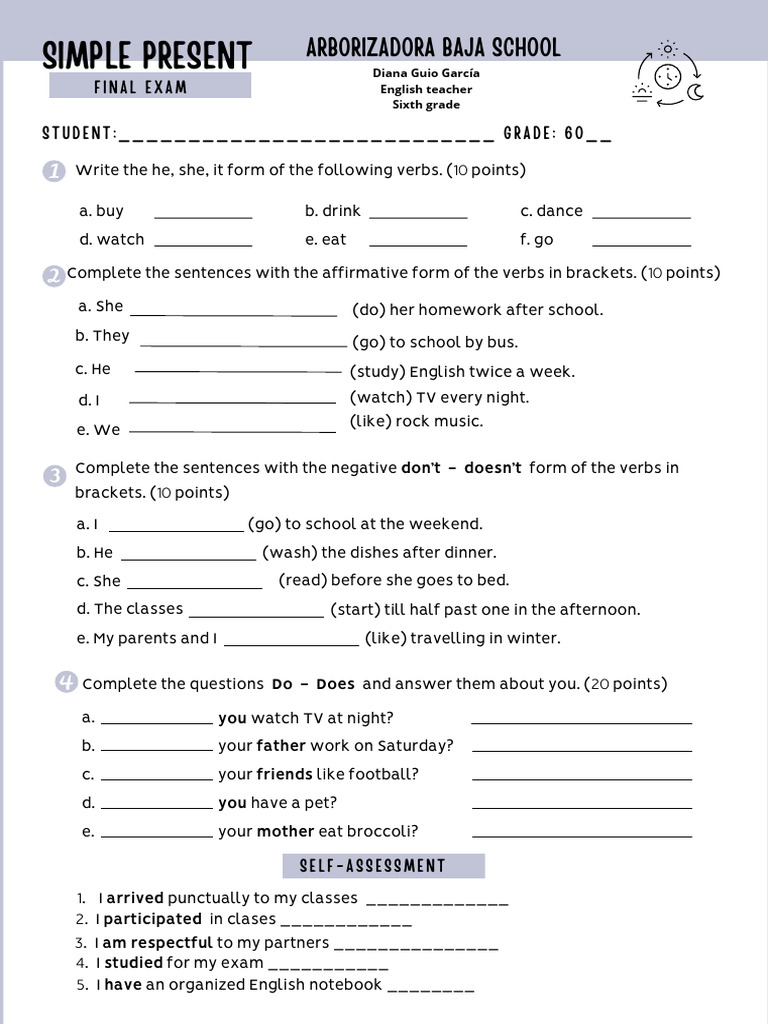 Simple Present Final Exam for Sixth Grade | PDF