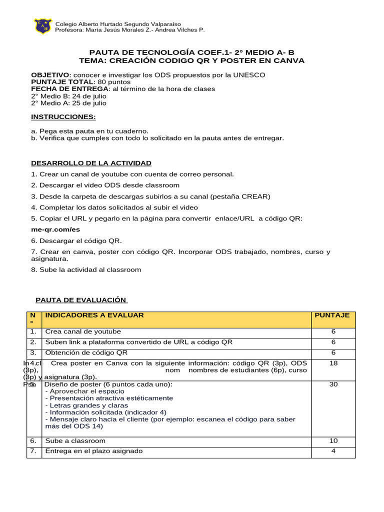Nota 1 - 2S - Codigo QR + Poster Canva | PDF