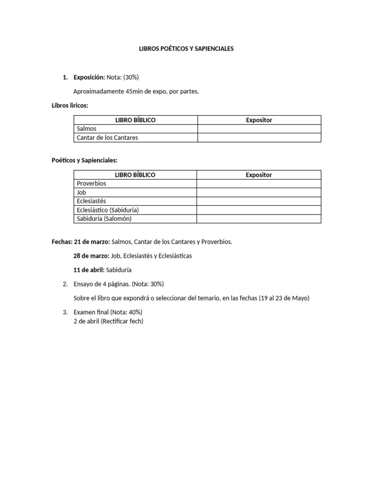 Libros Poéticos y Sapienciales | PDF