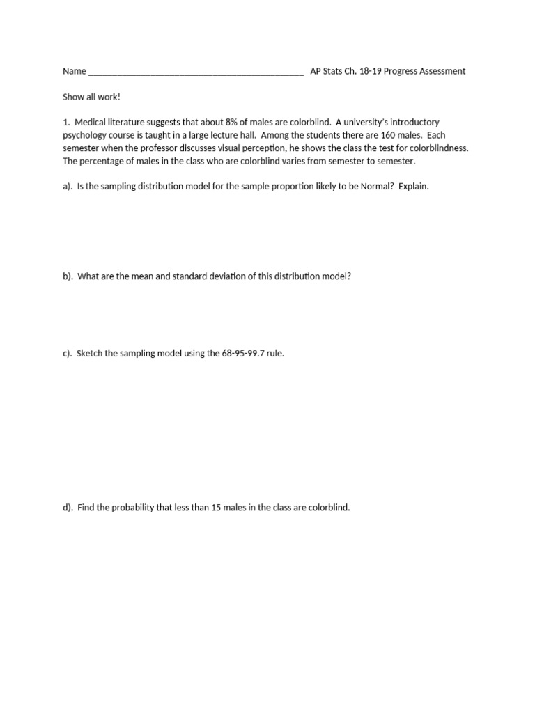 AP Stats Ch. 18-19 Assessment Guide | PDF | Standard Deviation ...