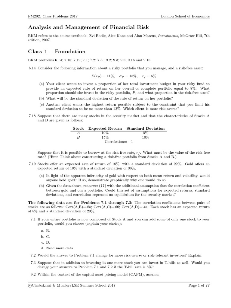 Financial Risk Management Class Problems | PDF | Option (Finance ...