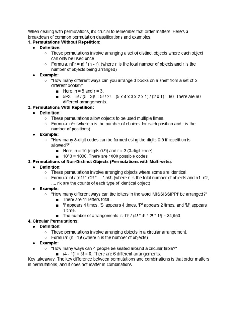 Classification and types of permutation questions .. | PDF | Permutation | Abstract Algebra