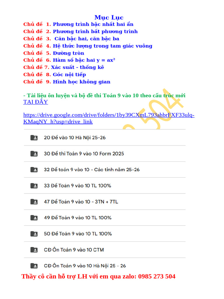 CĐ ôn toán 9 vào 10 (TN 4 ĐA TN ĐS TLN Tự luận) | PDF