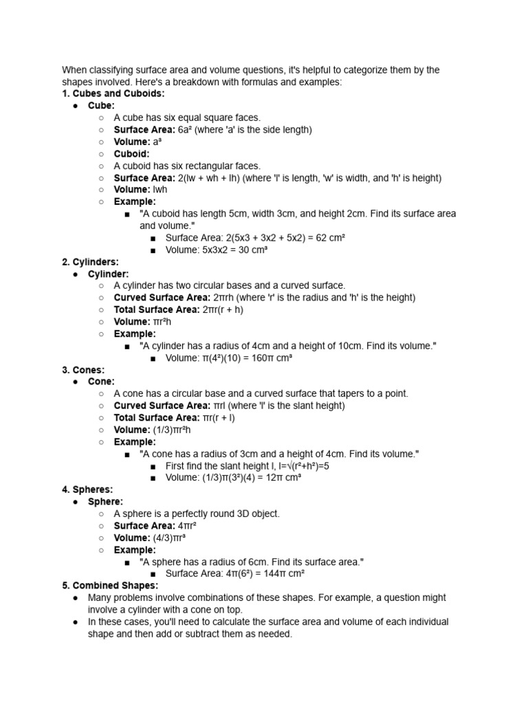 Classification of Surface Area and Volume Question.. | PDF