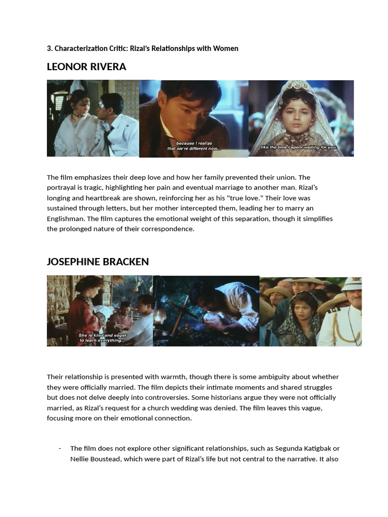 Leonor Rivera: 3. Characterization Critic: Rizal's Relationships With Women | PDF