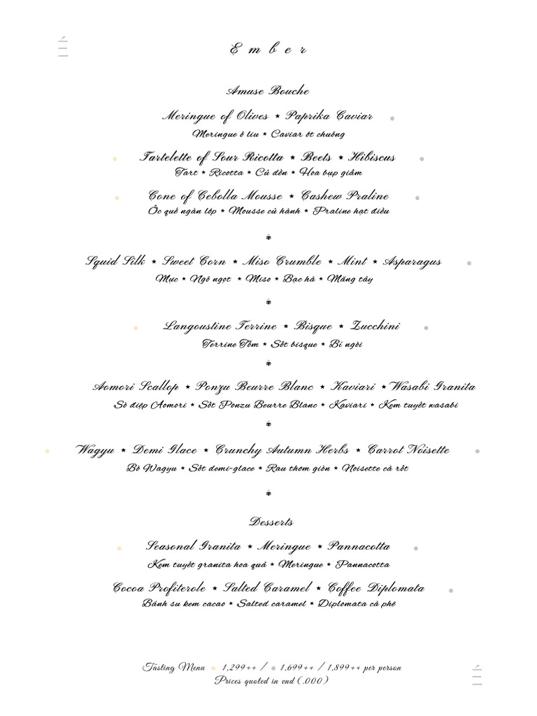 Ember Tasting Menu Highlights | PDF | Cuisine | Foods