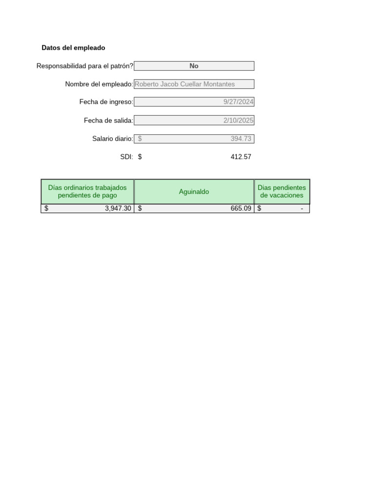 Finiquito de Roberto Cuellar 2025 | PDF | Compensación laboral | Gastos