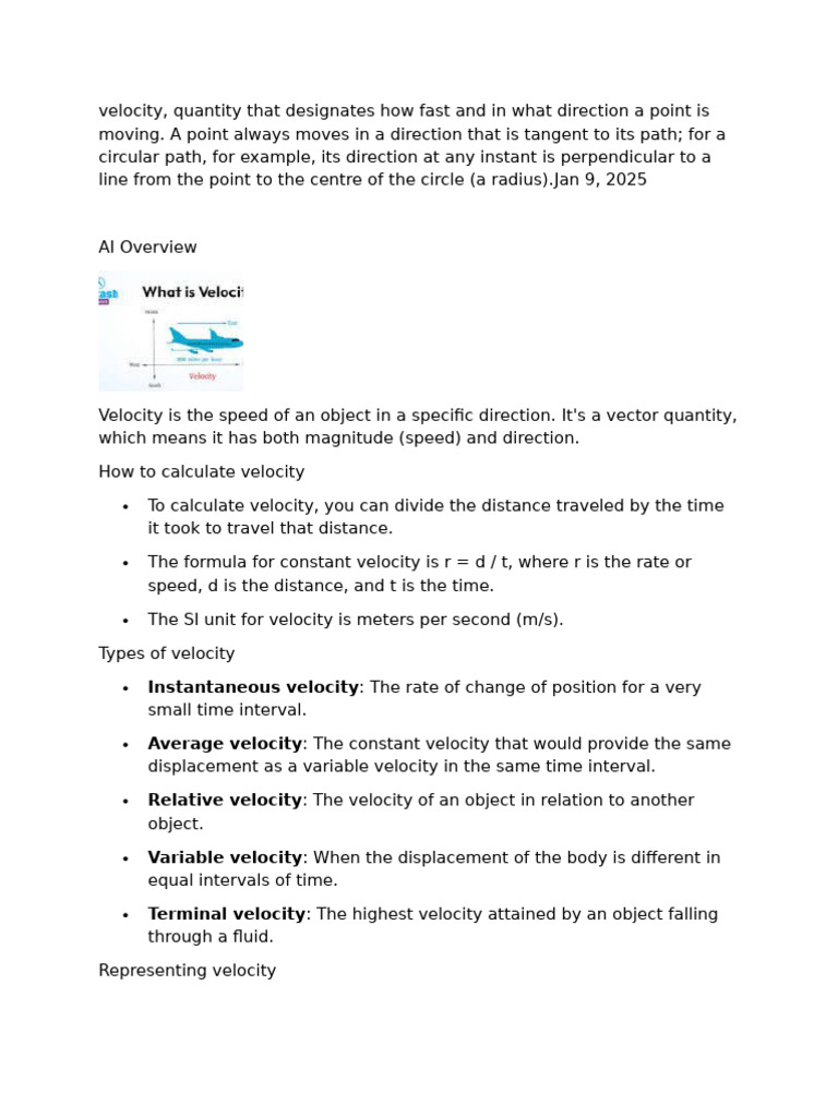 Understanding Velocity: Types and Calculation | PDF