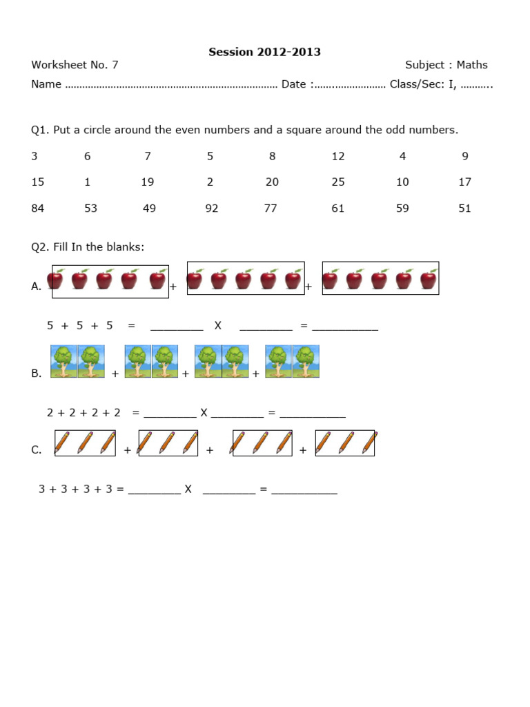 CBSE Class 1 Maths Practice Worksheet | PDF