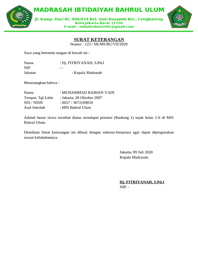 SURAT KETERANGAN PRESTASI | PDF