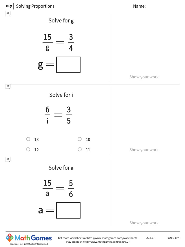 Solving Proportions Worksheet Guide | PDF