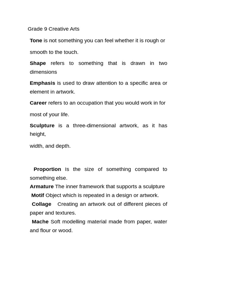 Grade 9 Creative Arts Revised Notes | PDF | The Arts
