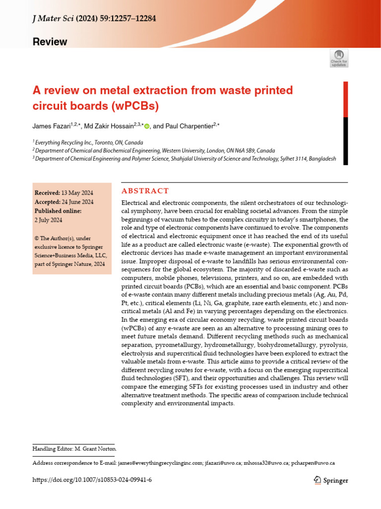 s10853-024-09941-6-PCB EWASTE - METAL EXTRACTION | PDF | Electronic ...