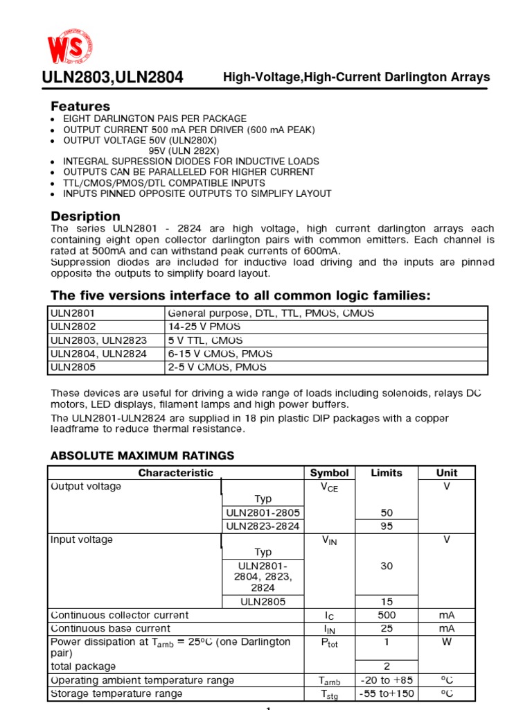 ULN2804 | PDF | Cmos | Digital Electronics