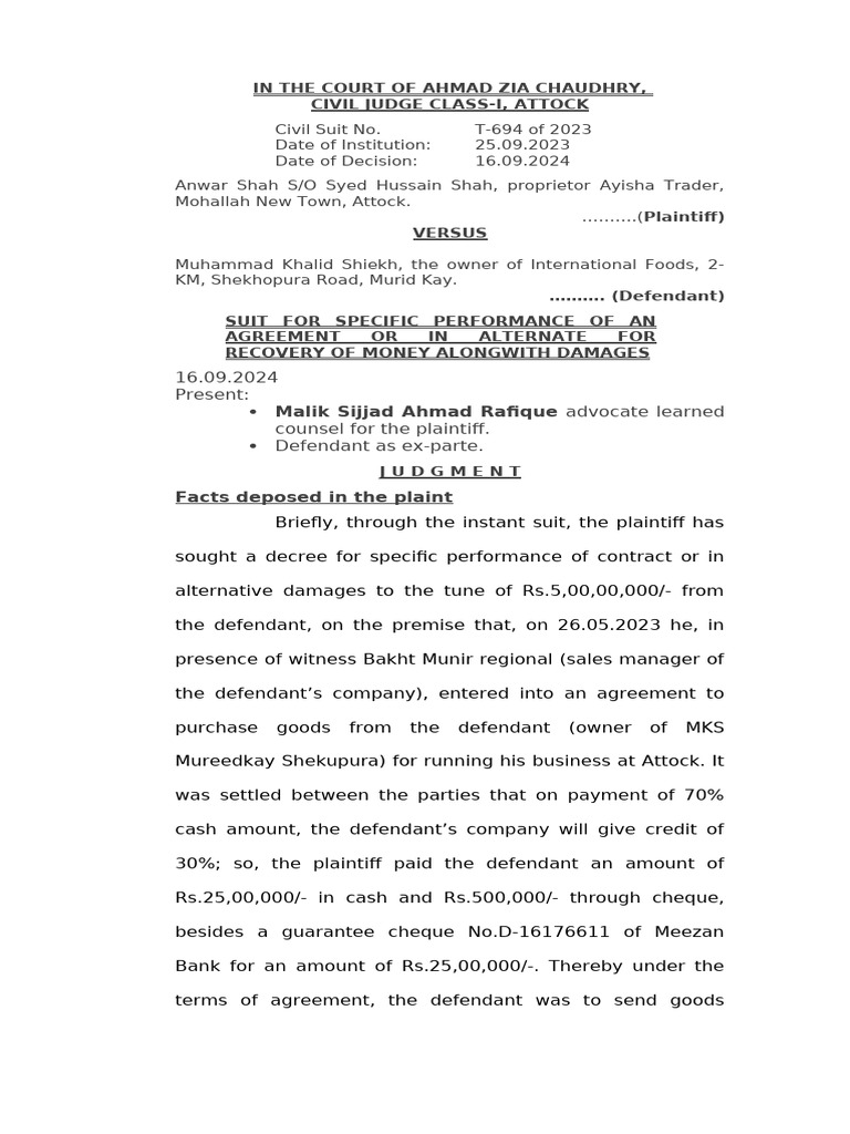 Anwar Shah. vs. Muhammad Khalid Sheikh | PDF | Lawsuit | Cause Of Action