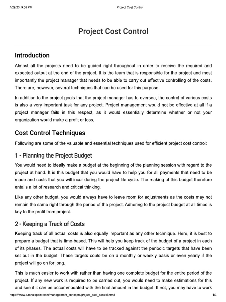 Project Cost Control | PDF