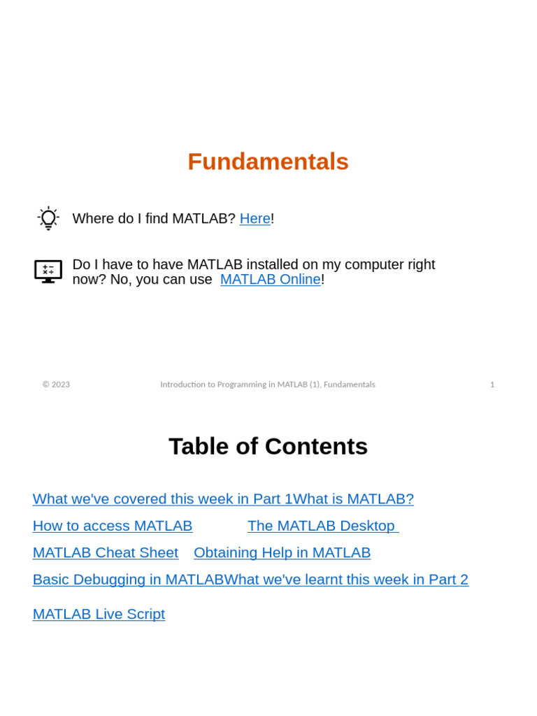 Week 1 Part 2 Fundamentals | PDF | Matlab | Computer Programming